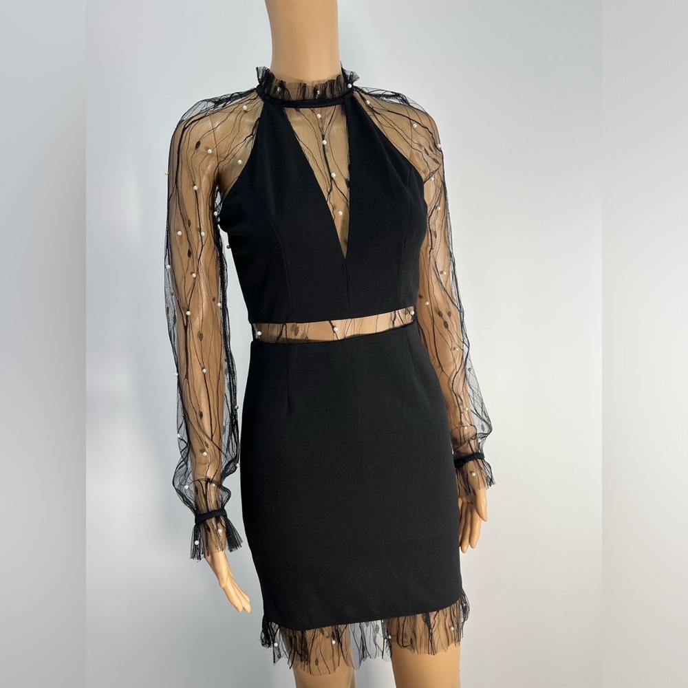 Little Black Cutout Mesh Mini Dress - Gem